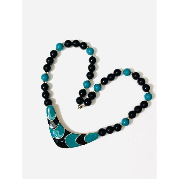 Jewelry | Vintage Enameled Green And Black Statement Necklace | Poshmark